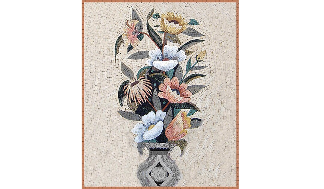 Flowers in Vase Backsplash Mural Marble Mosaic Tiles. Handcrafted ...