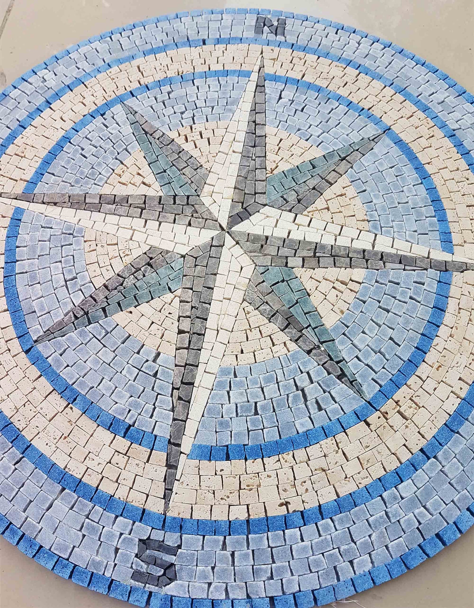 Backsplash Blue Compass Rose Nautical Marble Mosaic Medallion - Etsy