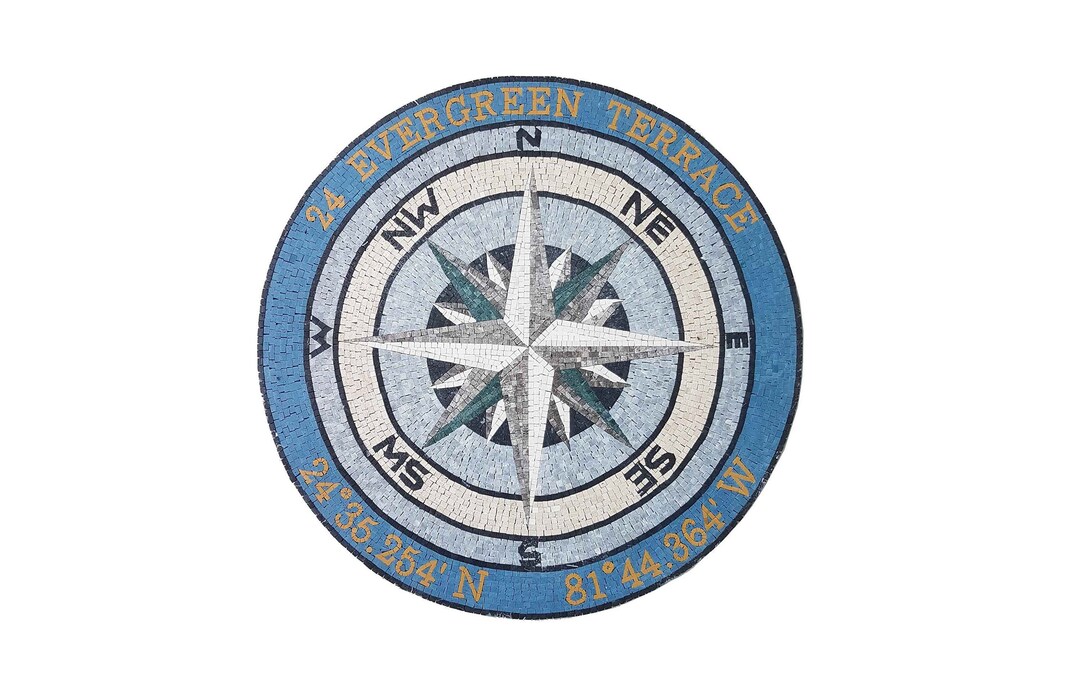 Custom Nautical Compass Rose Mosaic Medallion Tiles, Indoor/outdoor Ok ...