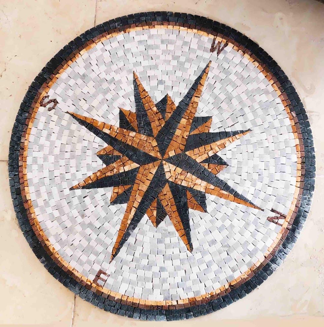 Compass Rose Nautical Marble Mosaic Medallion Tiles - Etsy