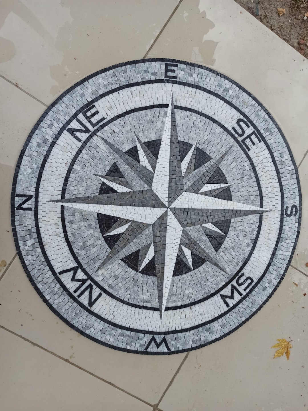 Handcut Marble Mosaic Medallion: Compass Rose Nautical Flooring Tile ...