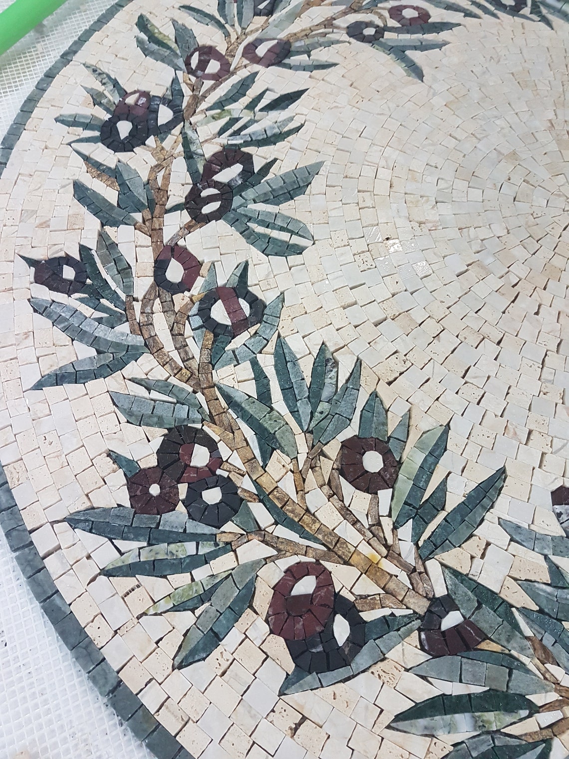 Olive Tree Branches Marble Mosaic Backsplash Tiles. Customization Available, Handcrafted and ...