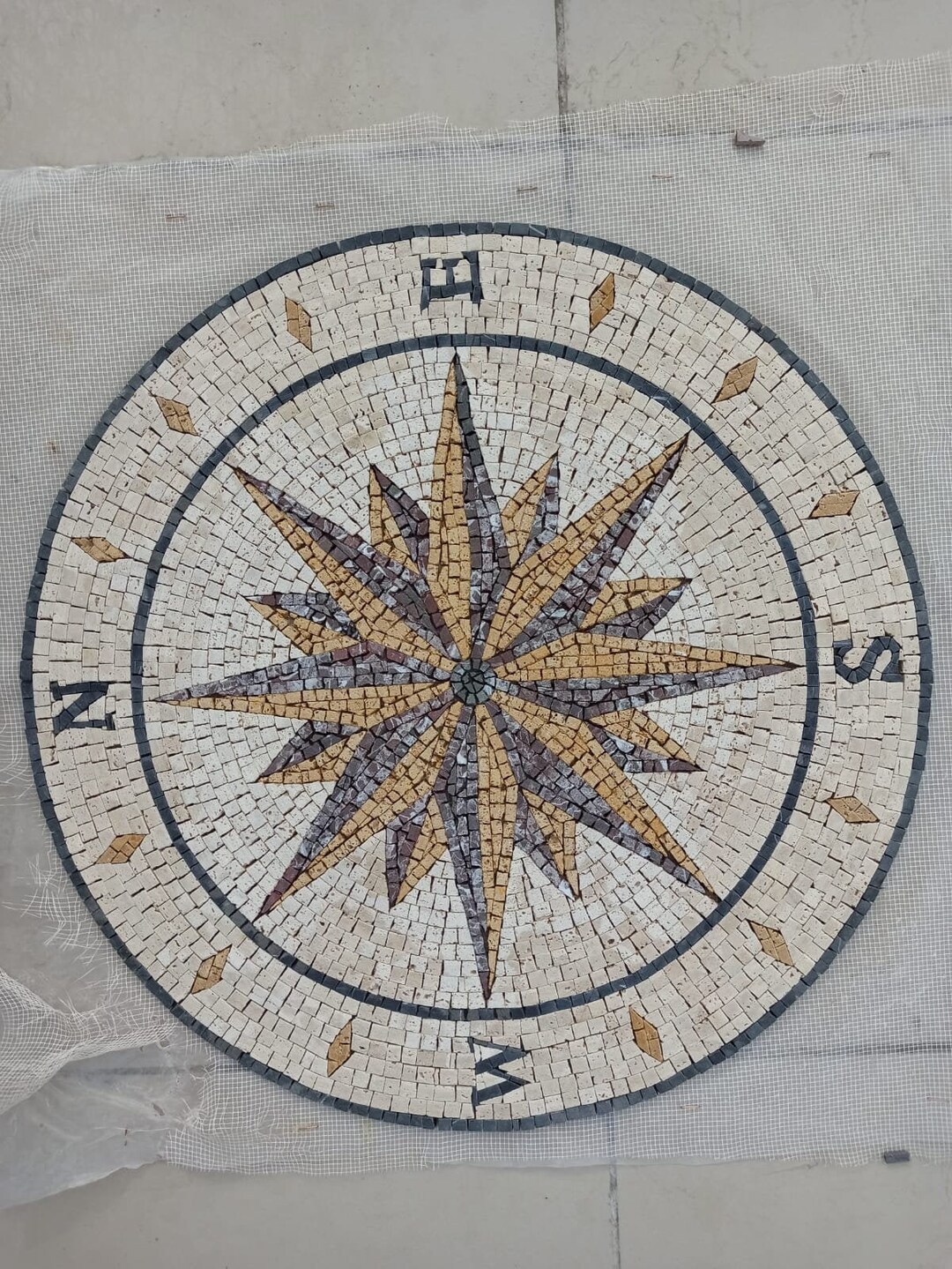 Handcut Marble Mosaic Medallion: Compass Rose Nautical Flooring Tile - Etsy