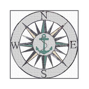 Nautical Square Compass Rose With Anchor Marble Mosaic Medallion Tiles ...