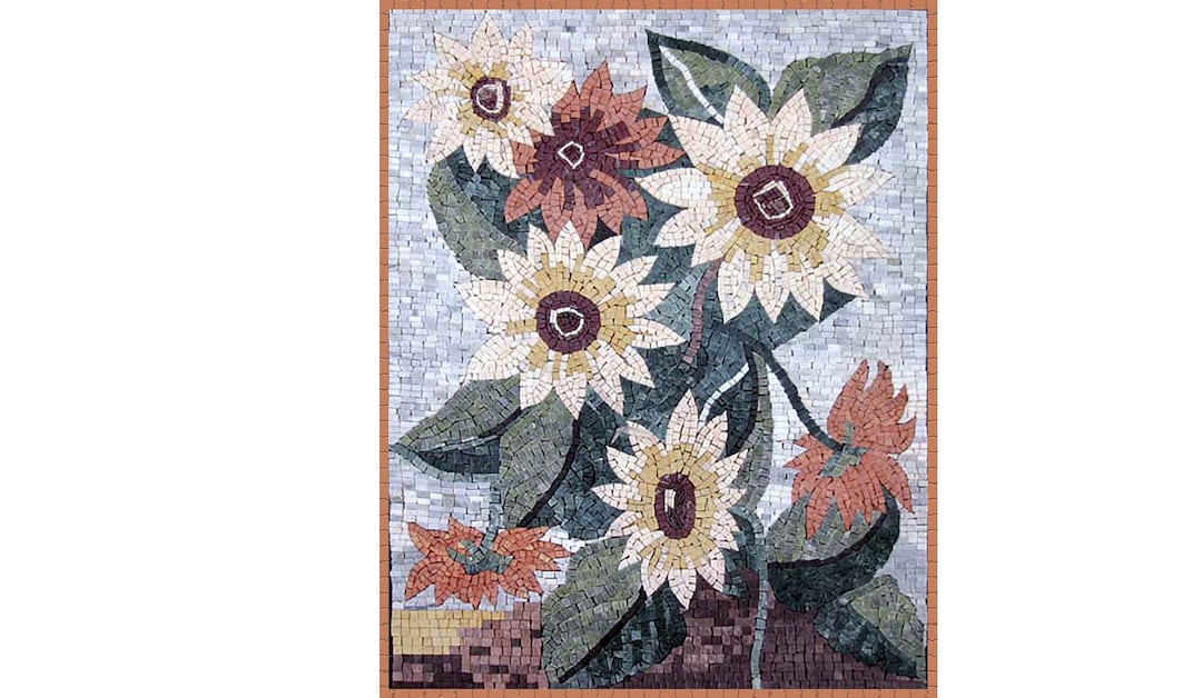 Flower Kitchen Backsplash Mural Marble Mosaic Art Tiles. Handcrafted ...