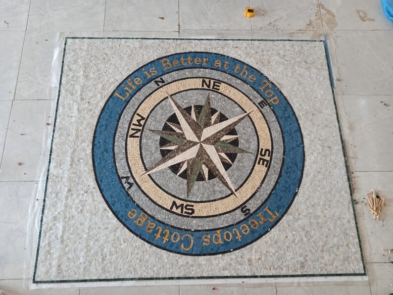 Custom Marble Mosaic Compass Rose Flooring Medallion Tiles. - Etsy