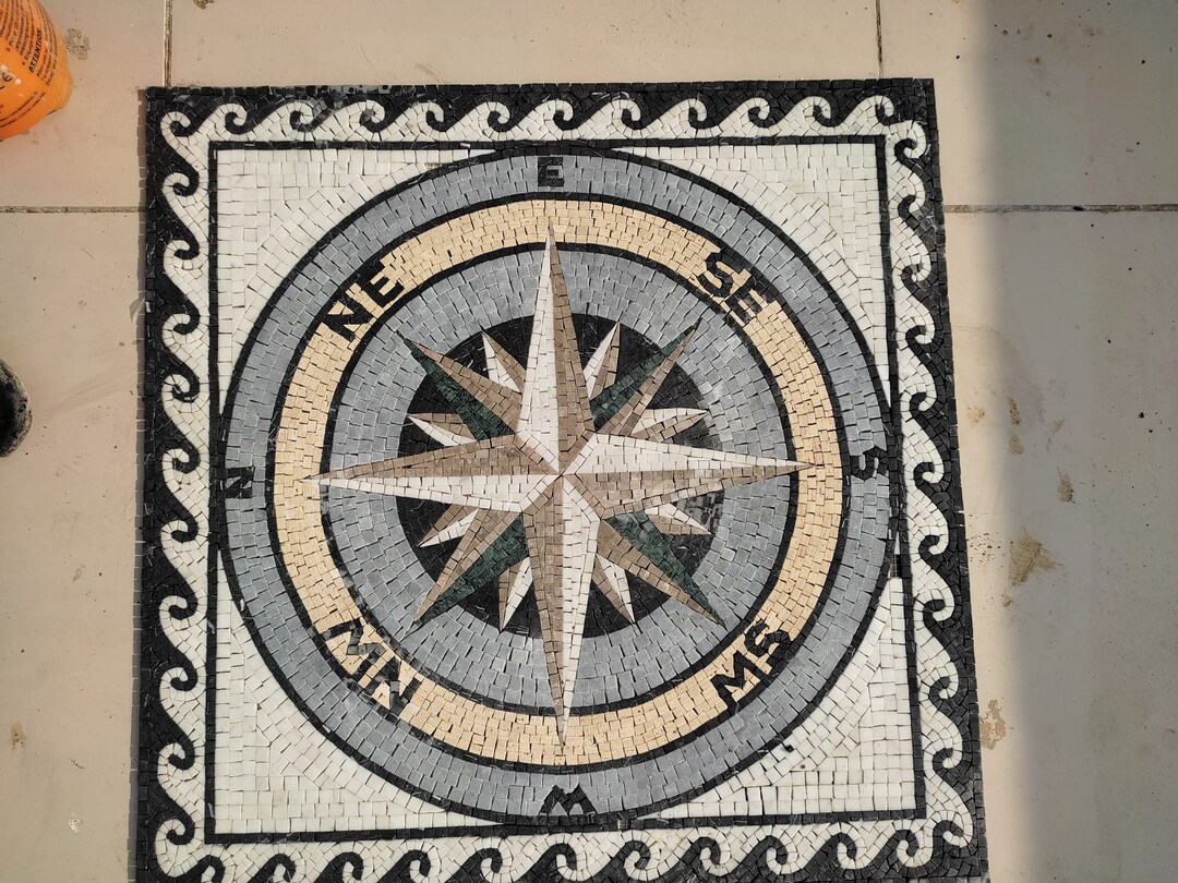 Compass Rose Marble Mosaic Tile: Hand-cut Medallion, Indoor/outdoor - Etsy