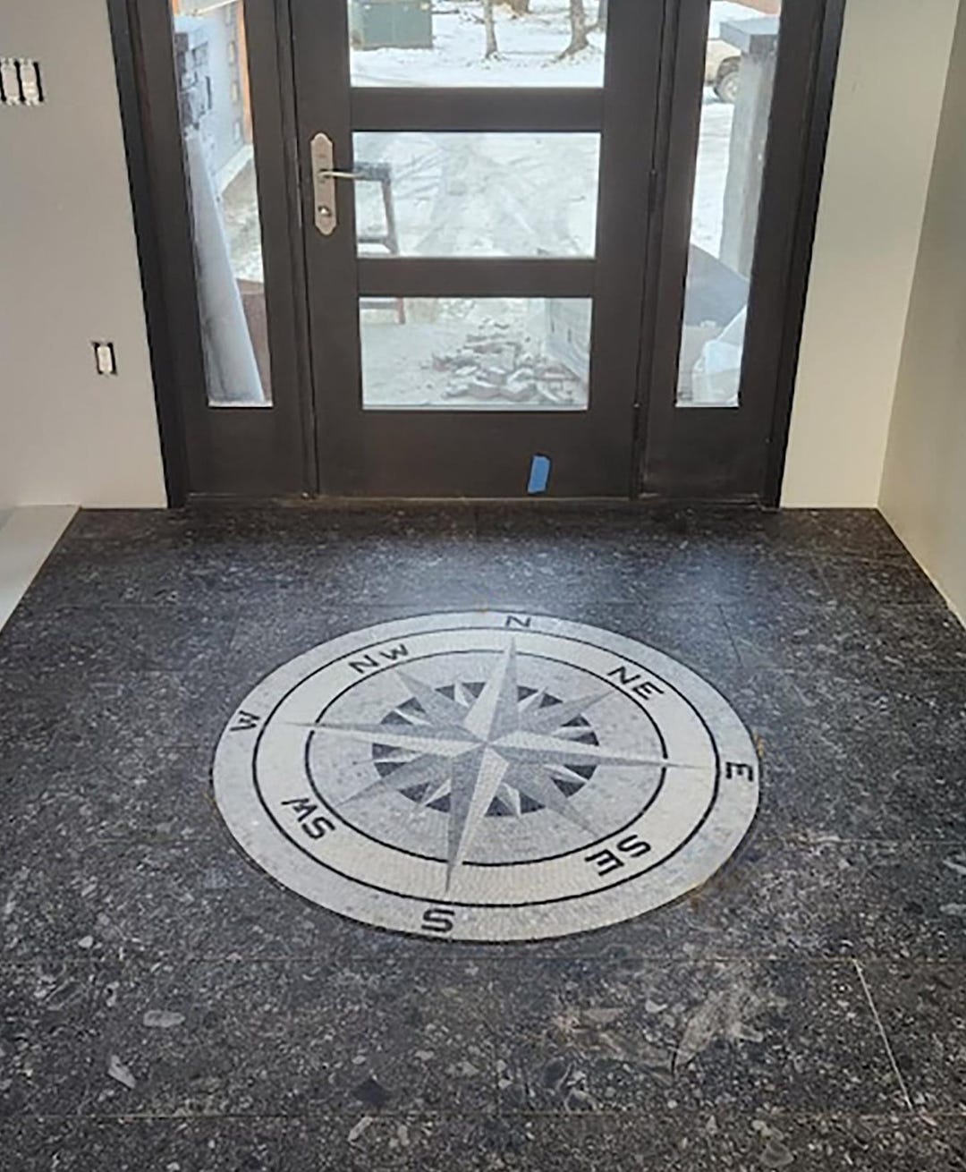 Compass Black White Marble Mosaic Medallion - Etsy