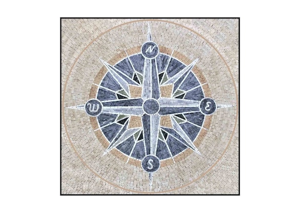 Square Compass Rose Nautical Marble Mosaic Medallion Tiles. - Etsy