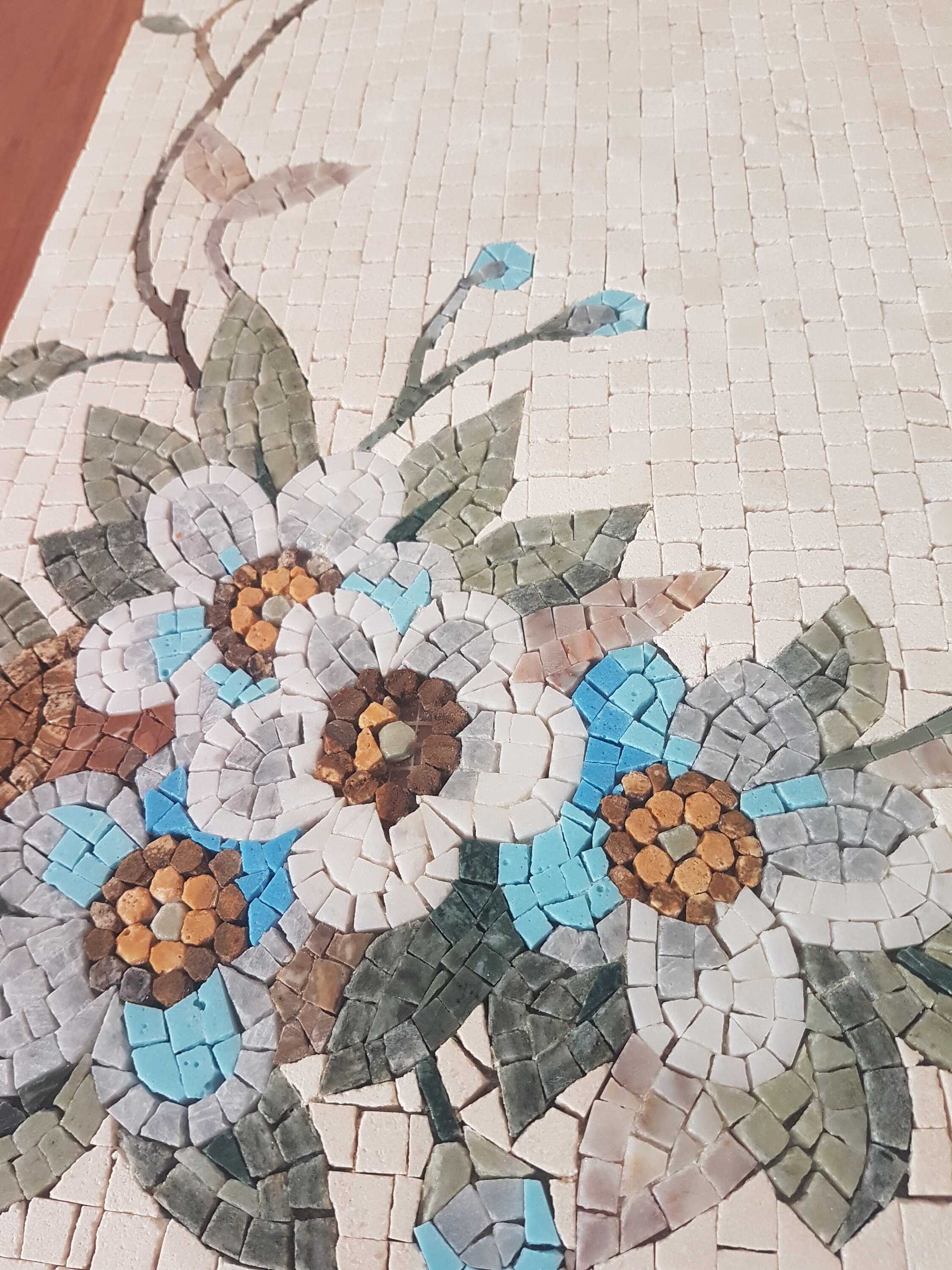 Blue Floral Backsplash Marble Mural Mosaic Tile Design. Hand | Etsy