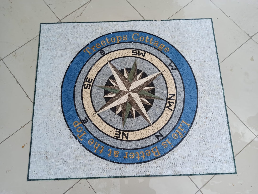 Custom Marble Mosaic Compass Rose Flooring Medallion Tiles ...