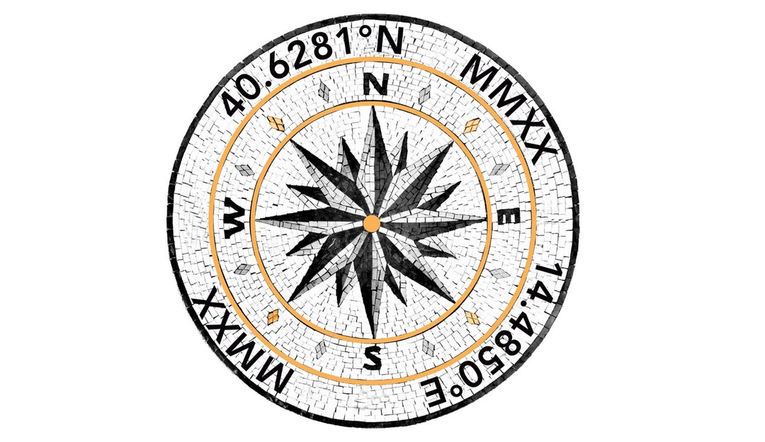 Custom Coordinates Compass Rose Nautical Marble Mosaic Kitchen ...