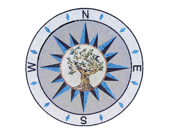 Compass Rose Nautical With Olive Tree Centerpiece Backsplash | Etsy