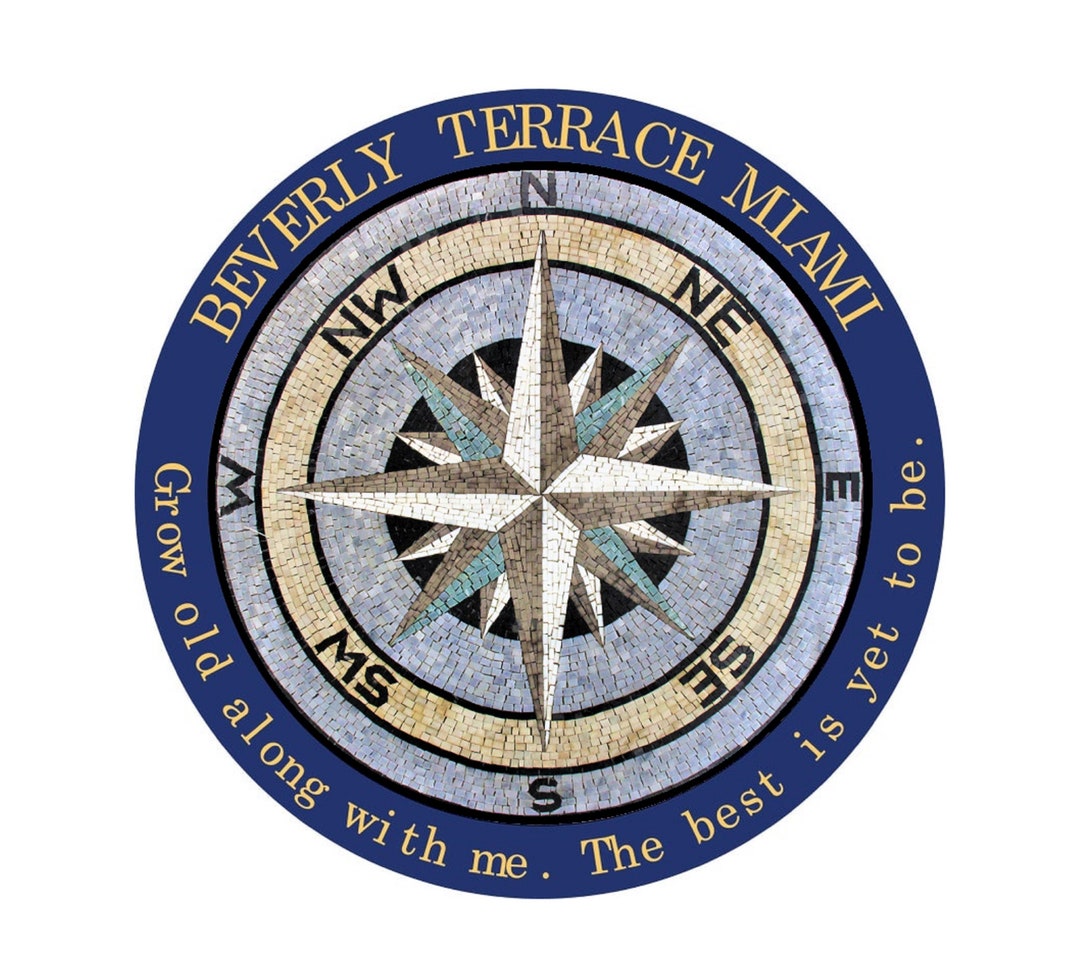 Your Text or Logo Nautical Compass Rose Mosaic Medallion Tiles, Indoor ...