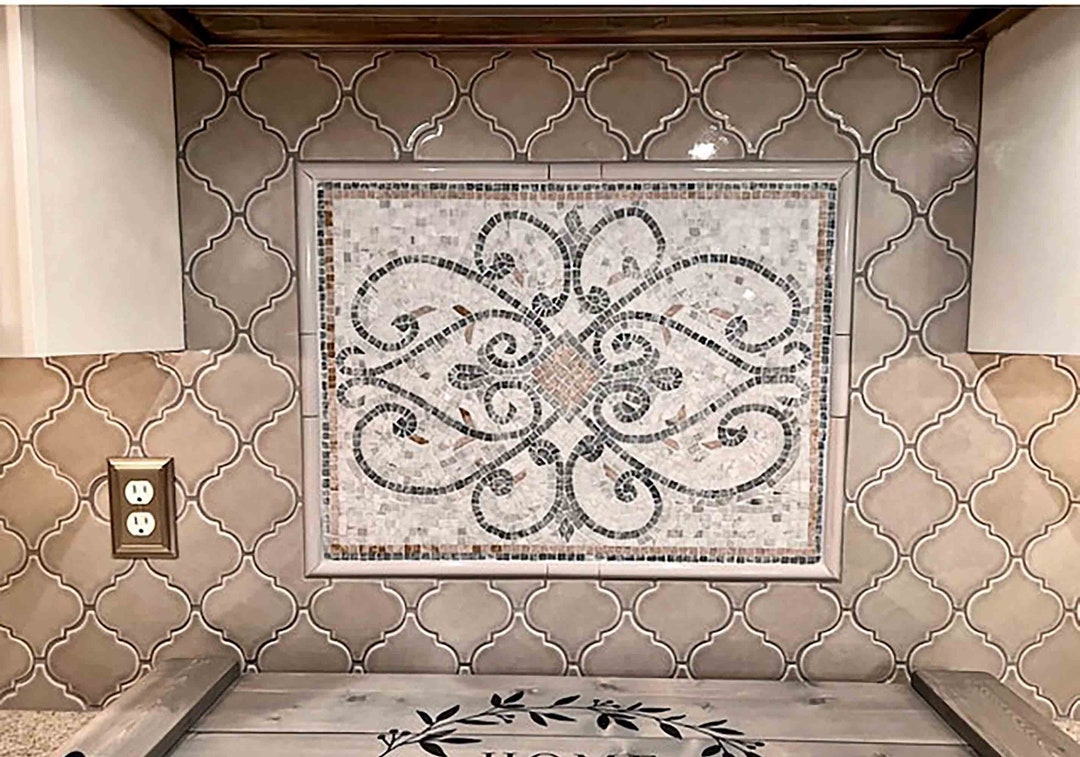 Backsplash Marble Mosaic Tiles. Handcrafted Mural Wall Panel Tiles ...