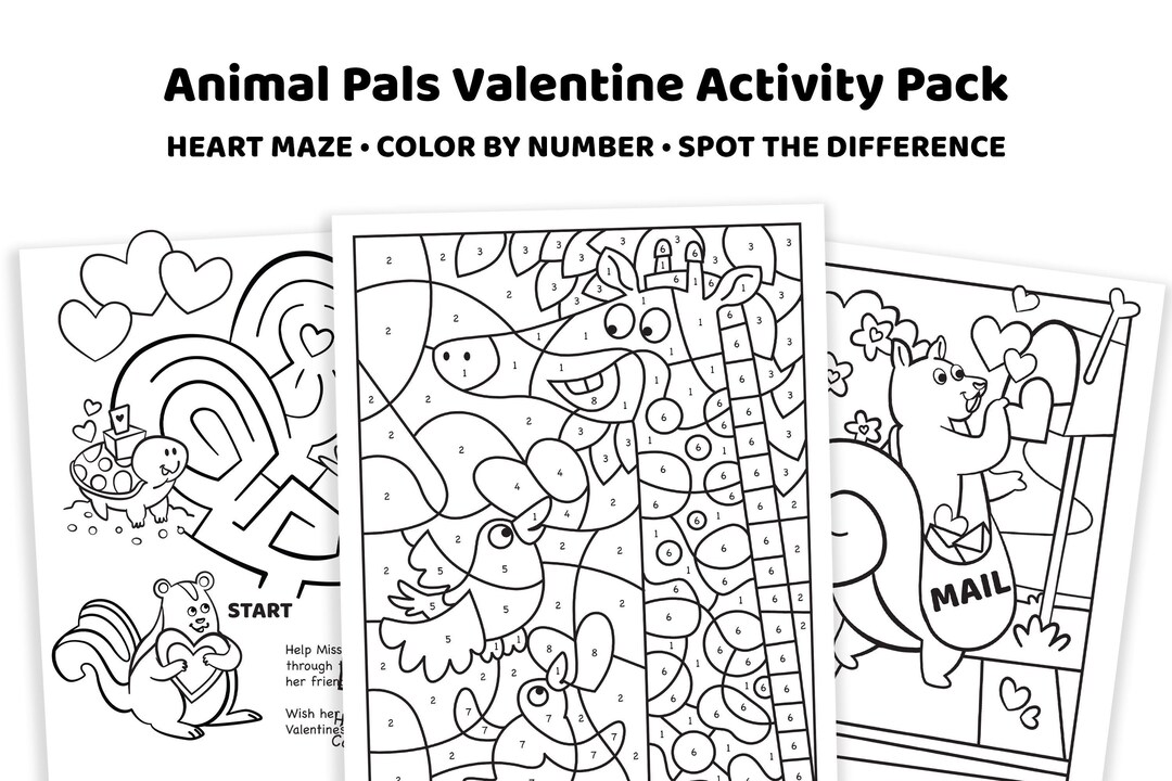 Animal Friends Valentine Printable Activity Pack - 3 Activities - Etsy