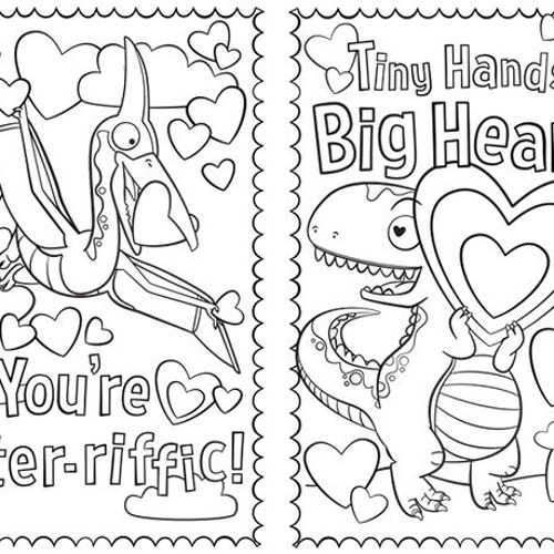Dinosaur Coloring Printable Valentines Set of 6 - Etsy