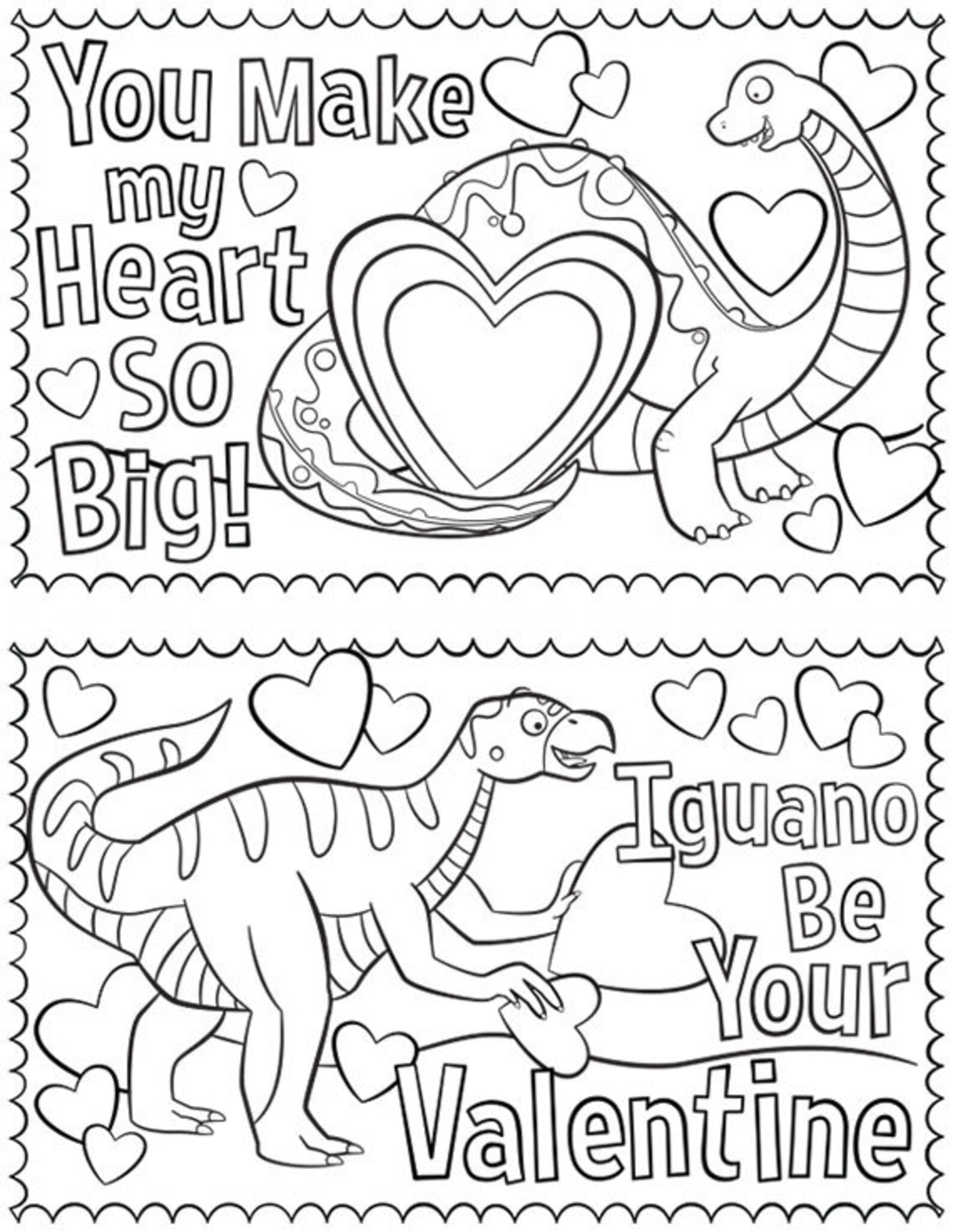 Dinosaur Coloring Printable Valentines - Set of 6 - Etsy
