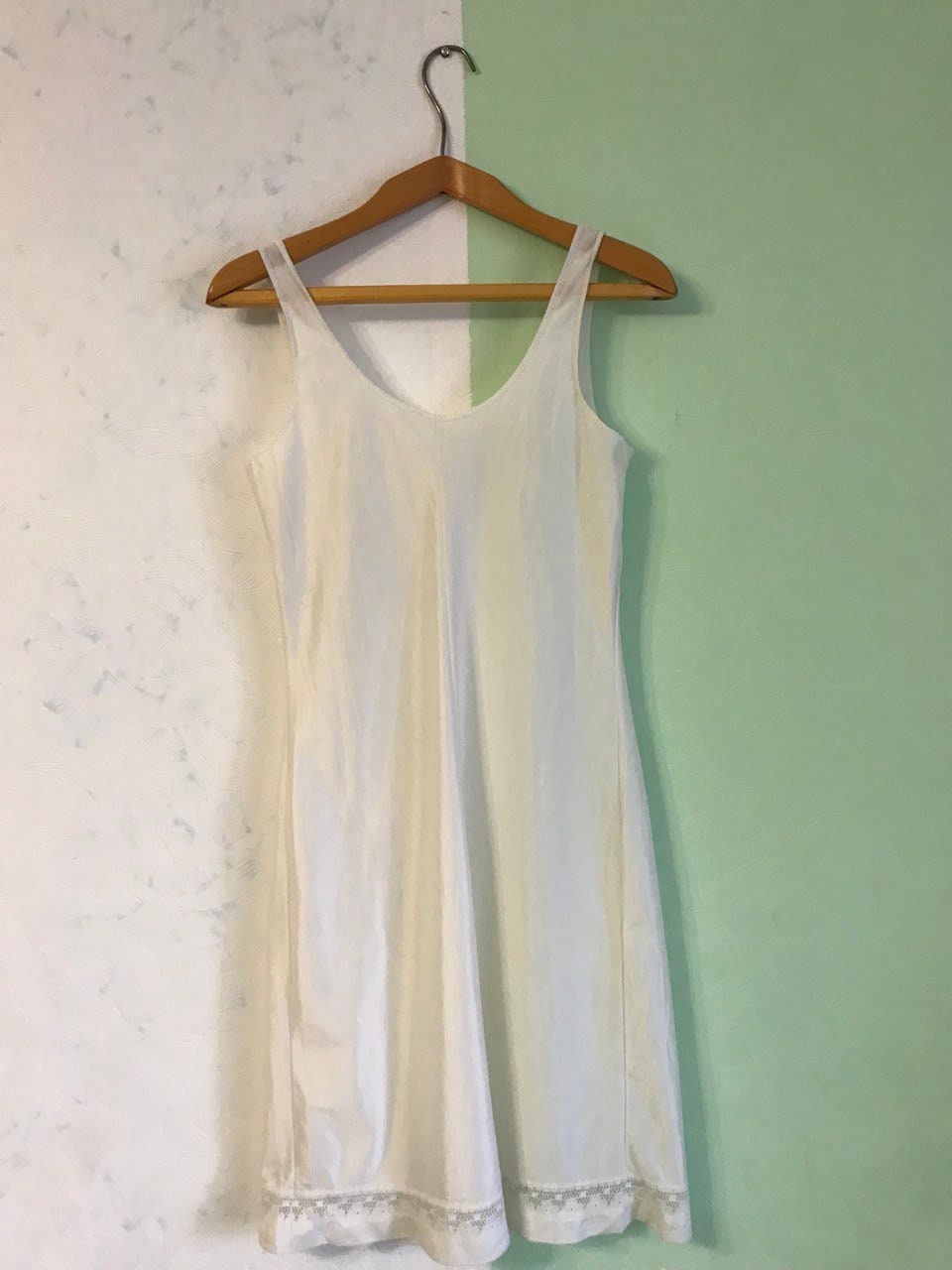 Vintage White Lingerie Slip Dress vinetta Lace Detailing 80s-90s V-neck ...