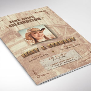Country Western Funeral Program Template Set, Word Publisher, Brown ...