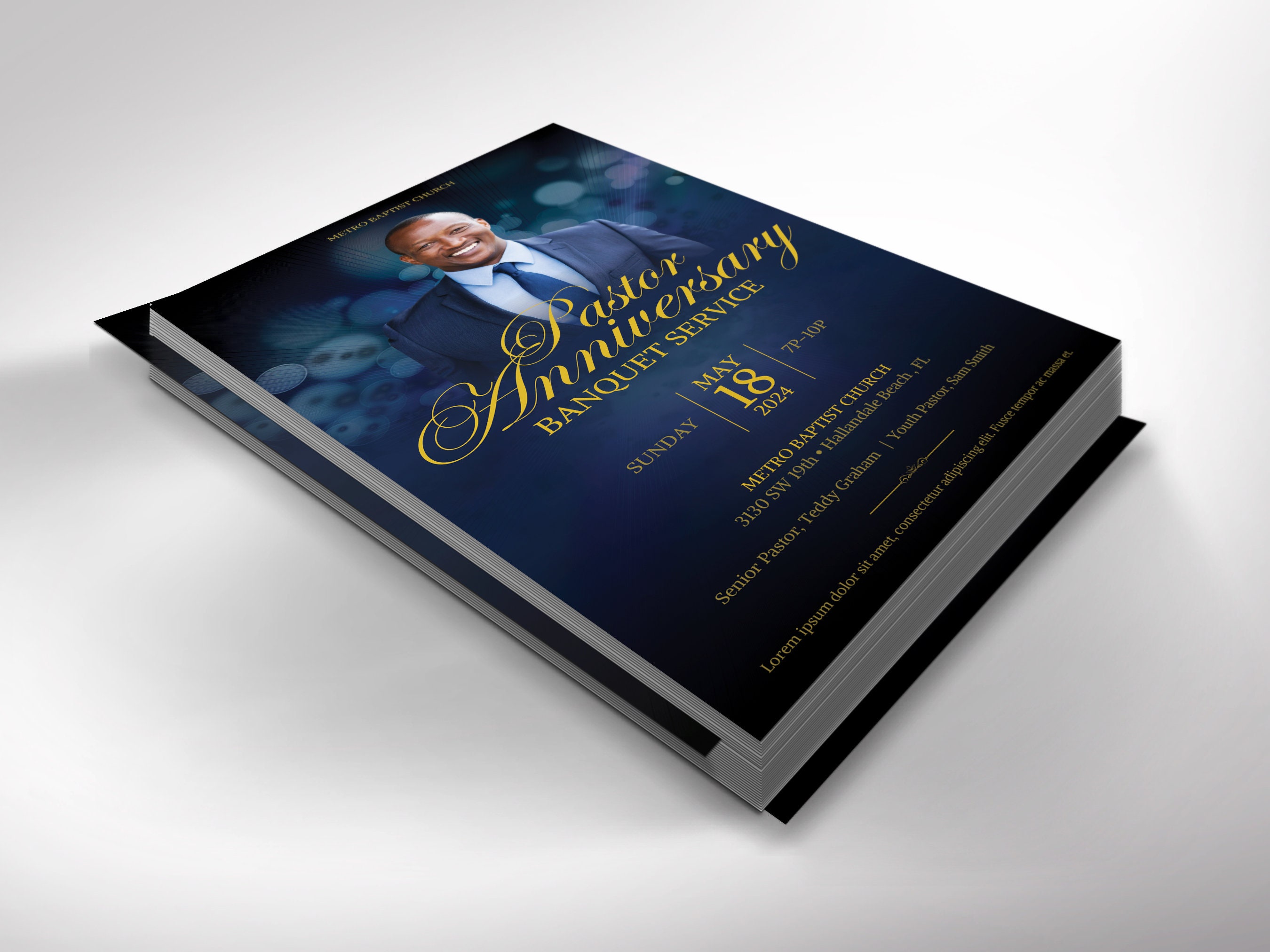Pastor Anniversary Banquet Flyer Template, Blue & Gold Church Event ...