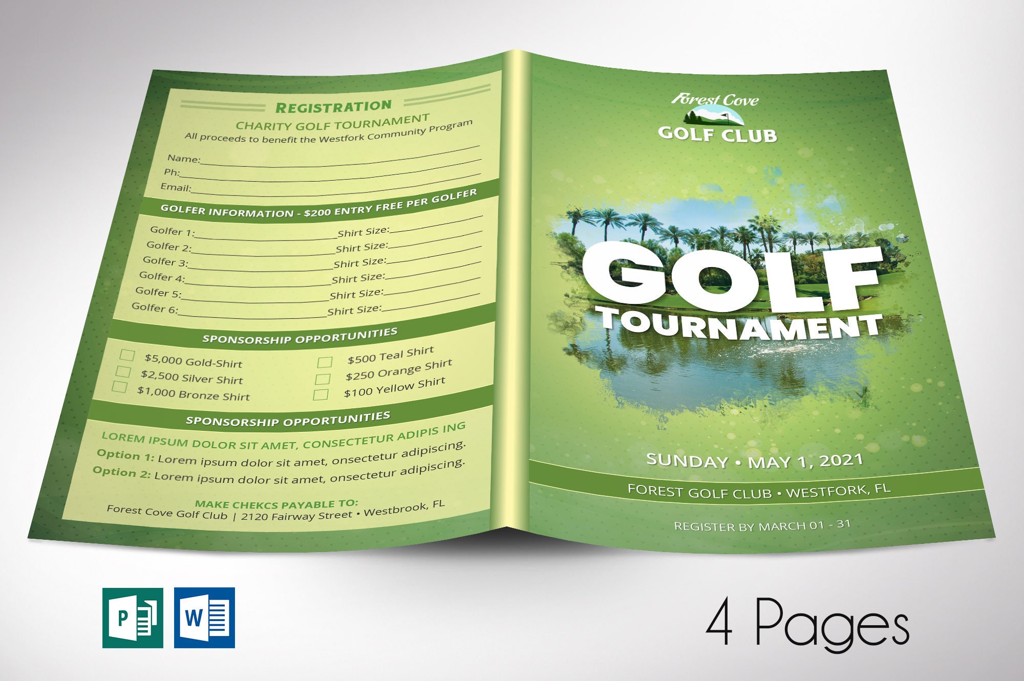 Golf Tournament Brochure Template: Green & Yellow Bi-fold (instant ...