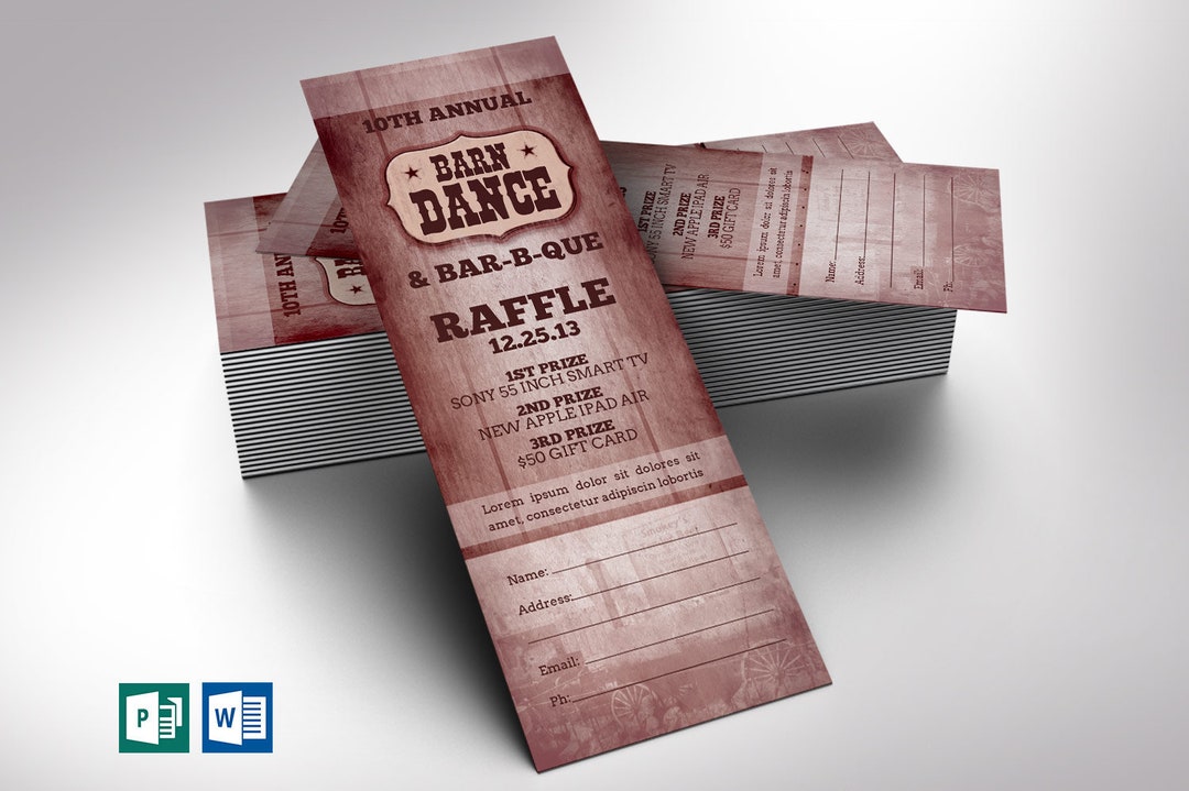 Barn Dance Barbecue Raffle Ticket Word Publisher Template 5 Backgrounds ...