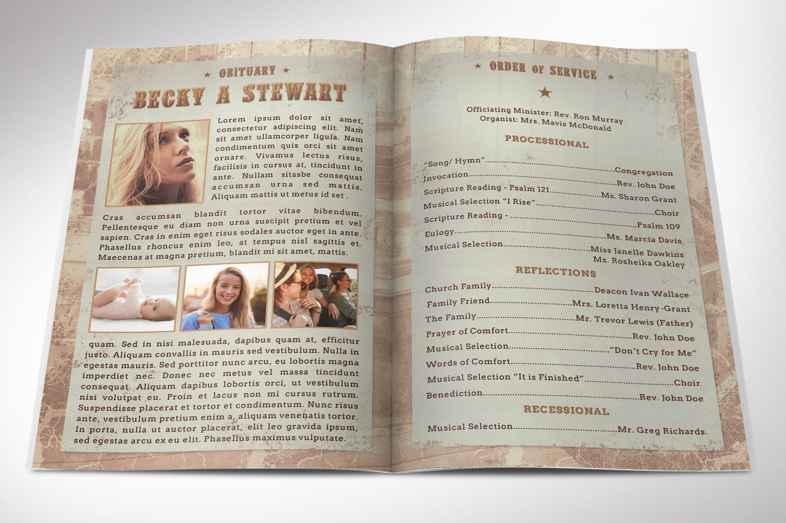 Country Western Funeral Program Template Set, Word Publisher, Brown ...
