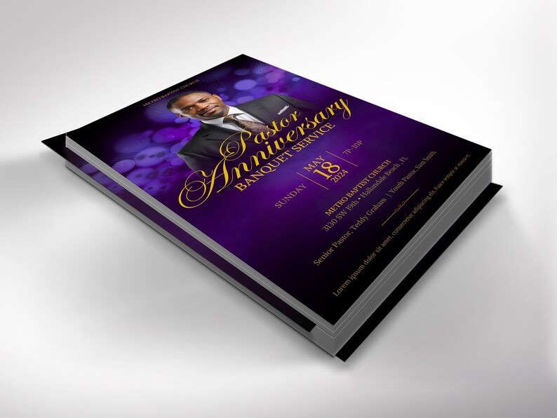 Purple & Gold Pastor Anniversary Flyer Template: Church Banquet (canva ...