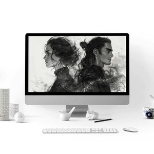 ACOSF Nesta Cassian Fanart Desktop Wallpaper ACOTAR - Etsy