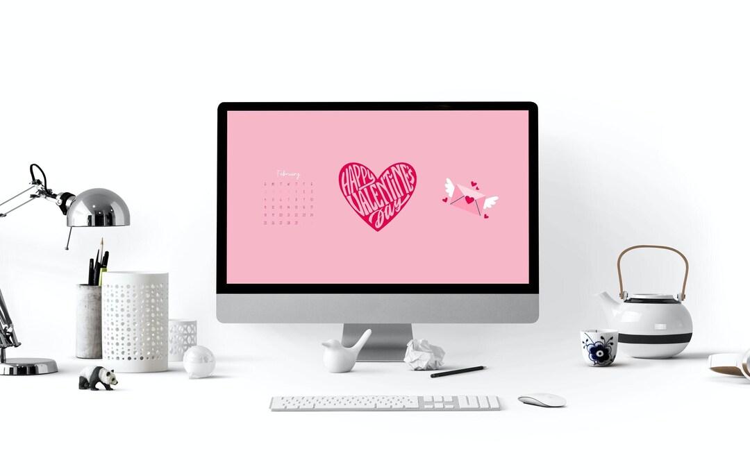 February 2024 Valentine's Day Desktop Calendar Wallpaper Instant ...