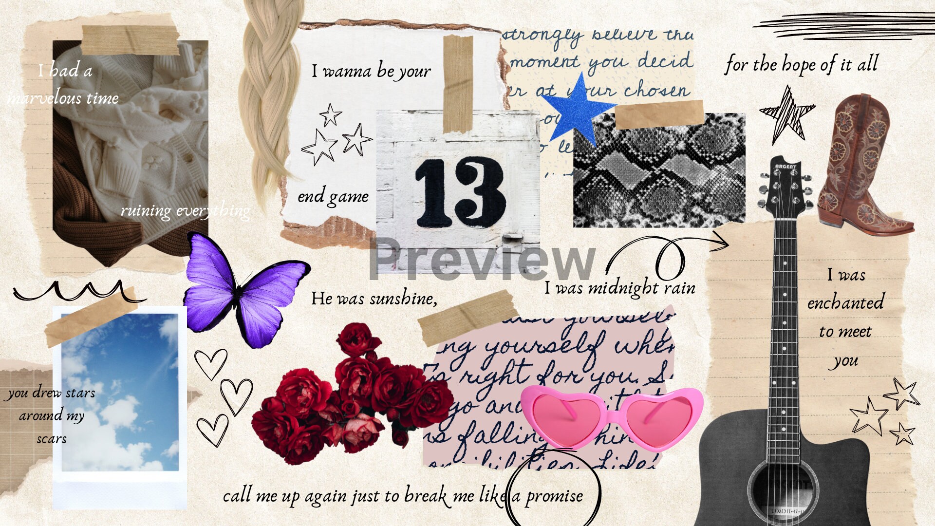 The Eras Tour Desktop Wallpaper Taylor Swift Scrapbook Style INSTANT ...