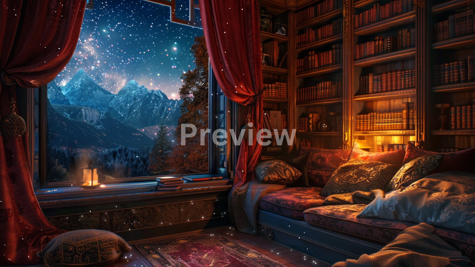 Reading Nook in Velaris Desktop Wallpaper ACOTAR ACOMAF Fanart Night ...