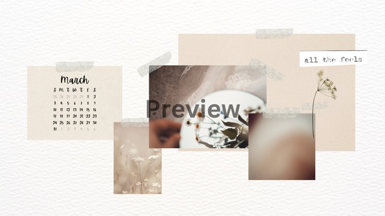 March 2024 Desktop Calendar Wallpaper Scrapbook Design Instant Download ...
