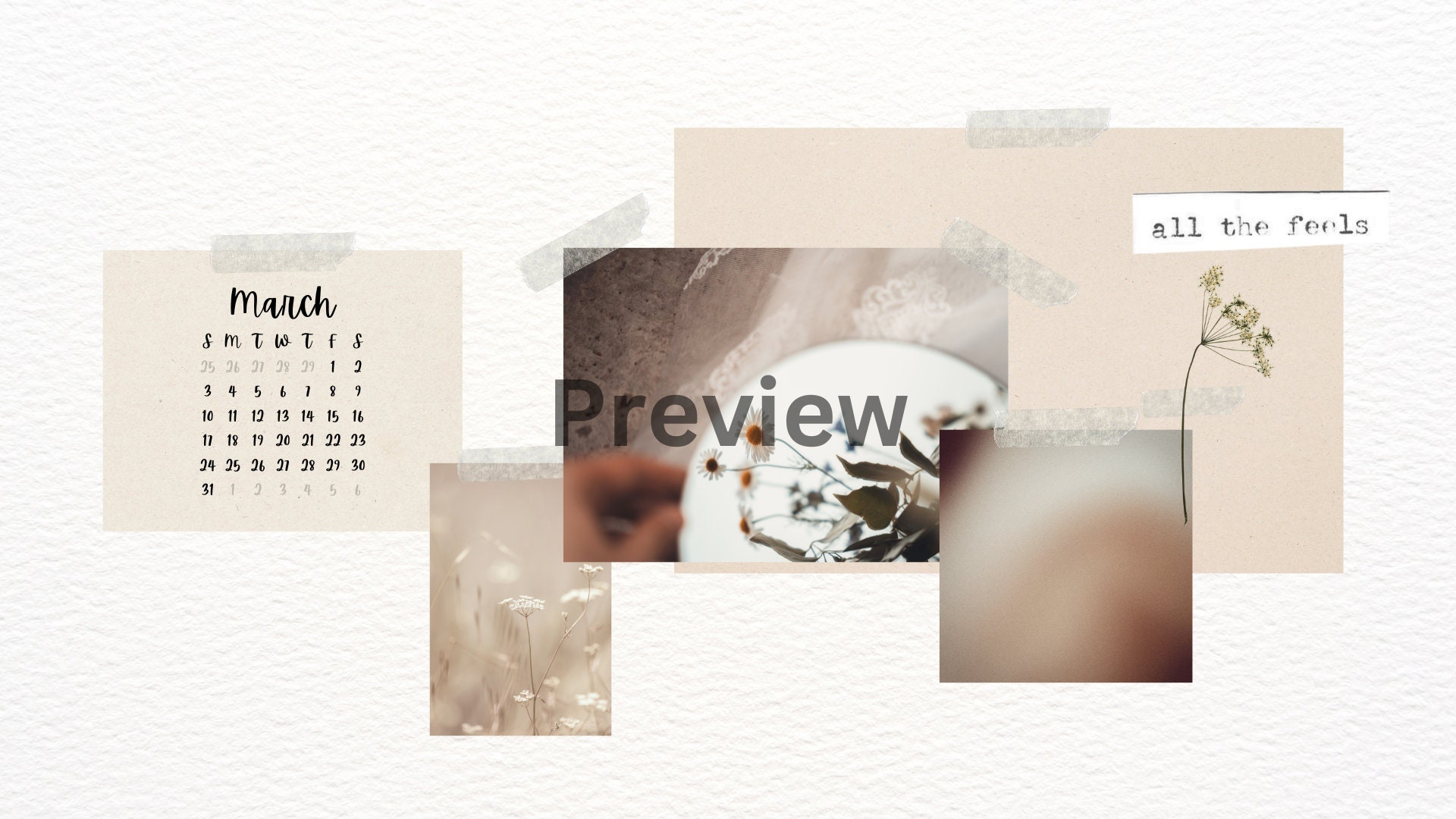 March 2024 Desktop Calendar Wallpaper Scrapbook Design Instant Download ...