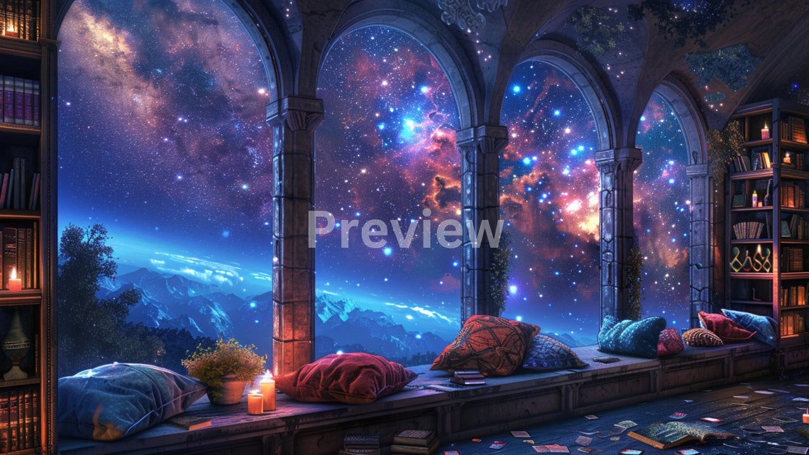 Reading Nook in Velaris Desktop Wallpaper ACOTAR ACOMAF Fanart Night ...