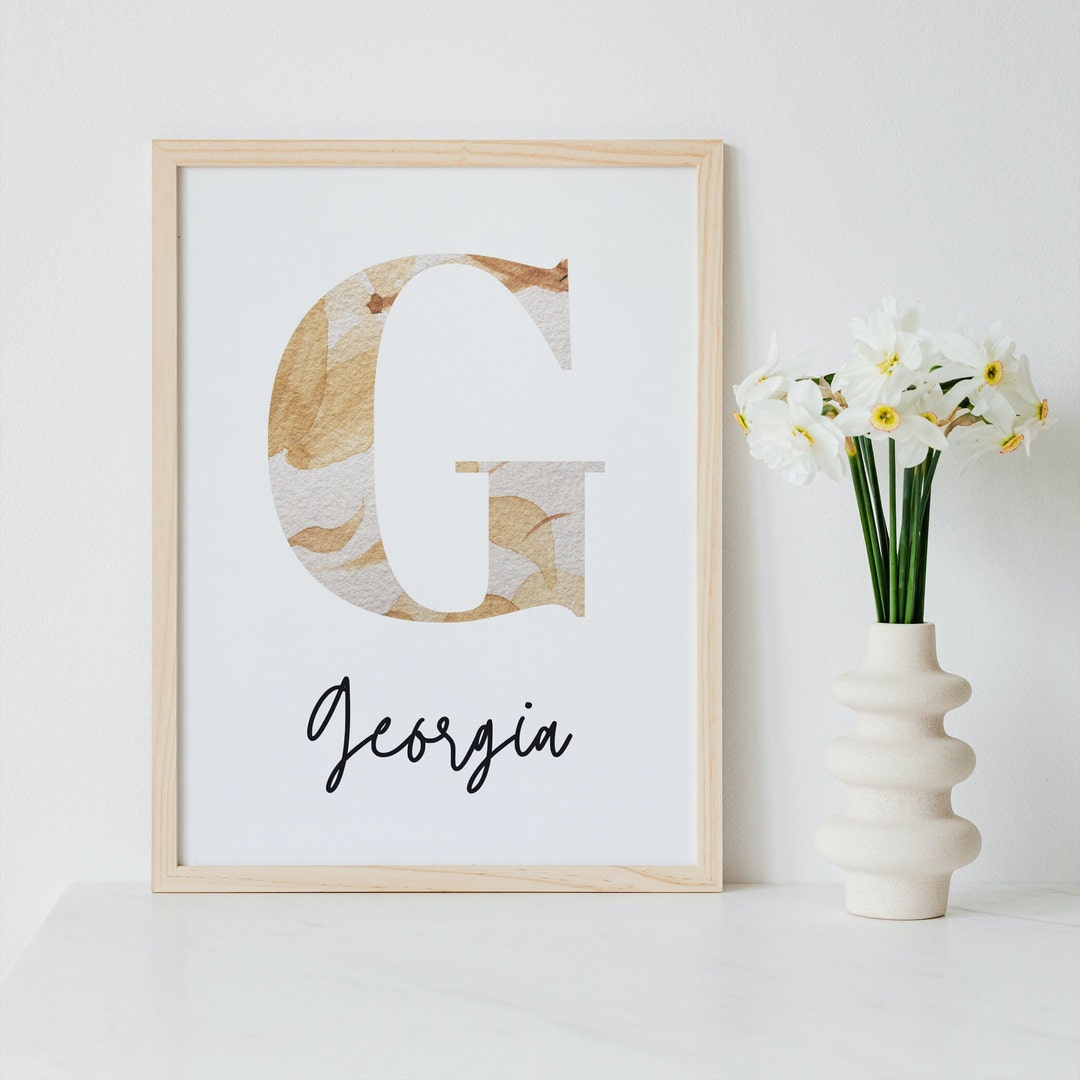Baby Name Initial Wall Art Sign Floral Watercolor - Etsy