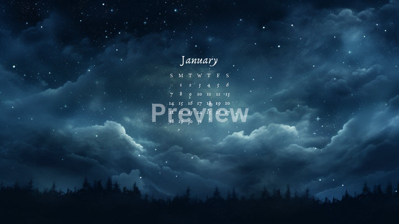 January 2024 Desktop Calendar Wallpaper Celestial Instant Download ...