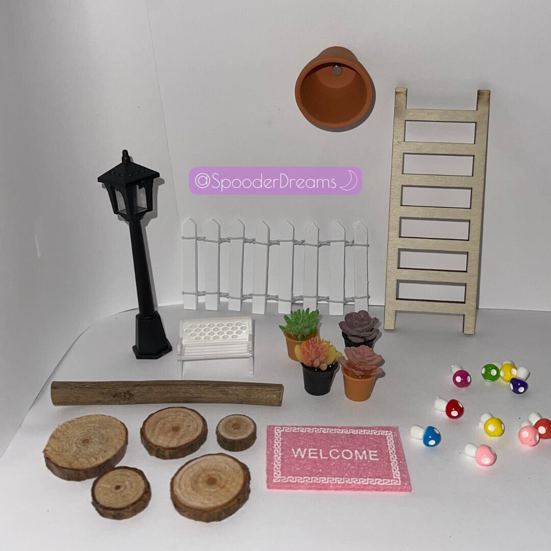 DIY Bundle Jumping Spider Enclosure Decor mini Accessories Wood Ledges, Mushrooms, Fence, Ladder ...