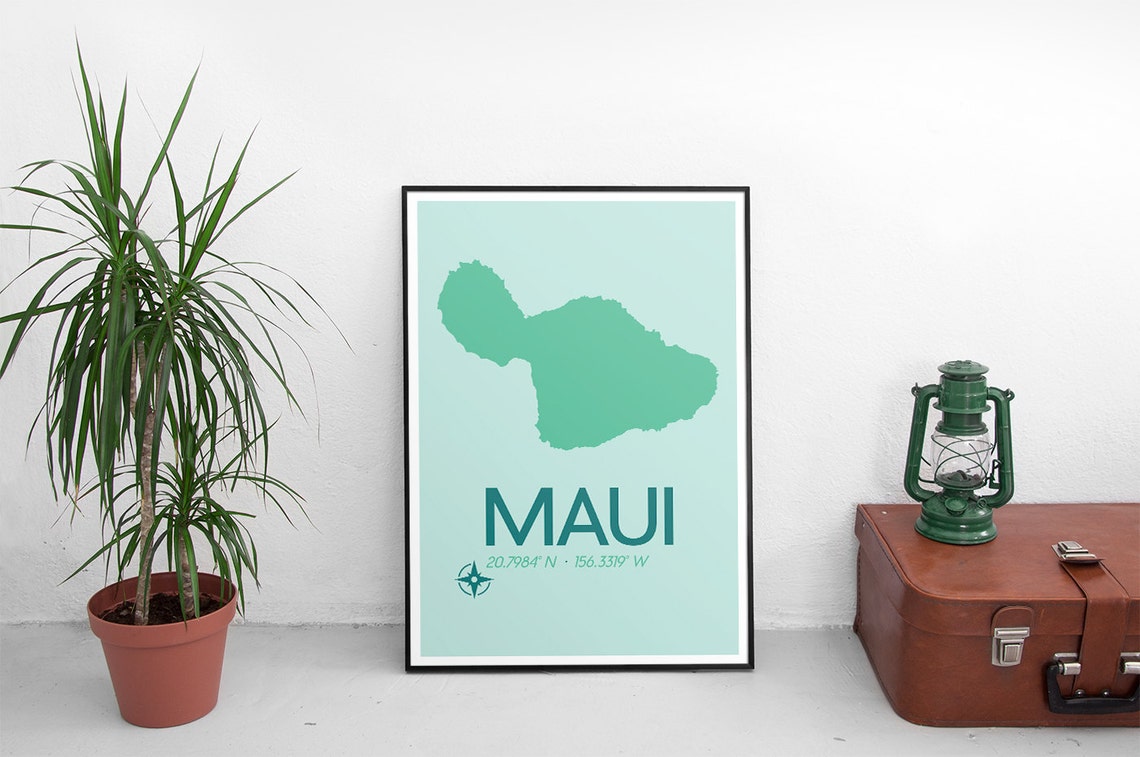 Maui Poster Print Maui Hawaii Art Print Map of Maui - Etsy Canada