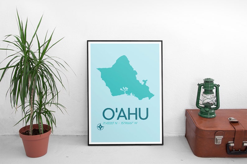 O'ahu Poster Print O'ahu Hawaii Art Print - Etsy