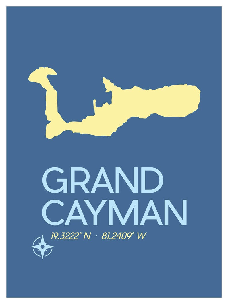 Grand Cayman Island Map Poster Grand Cayman Art Print, Grand Cayman ...