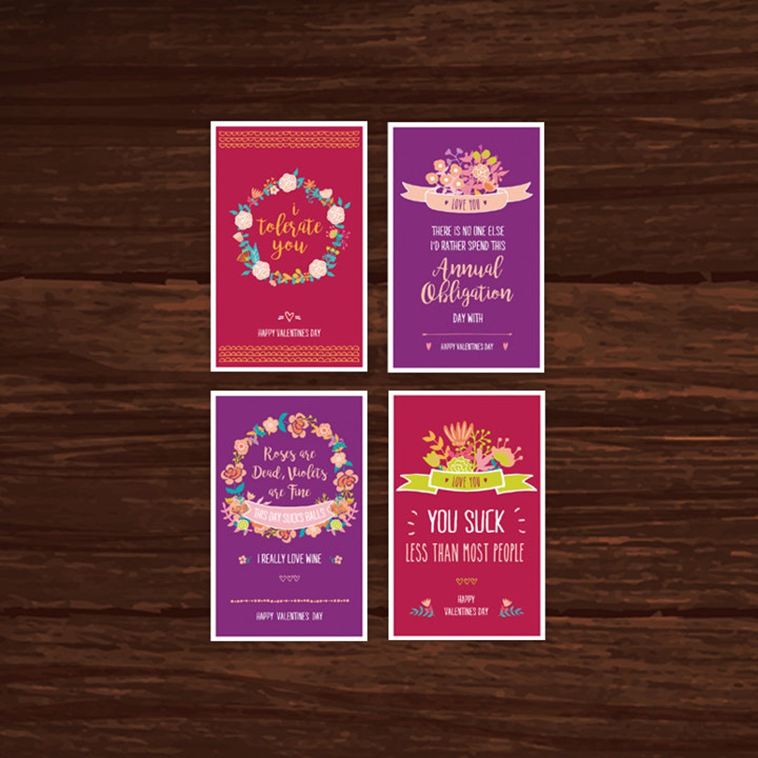 Sarcastic Valentine Card 4-pack Download i Tolerate You, you Suck Less ...