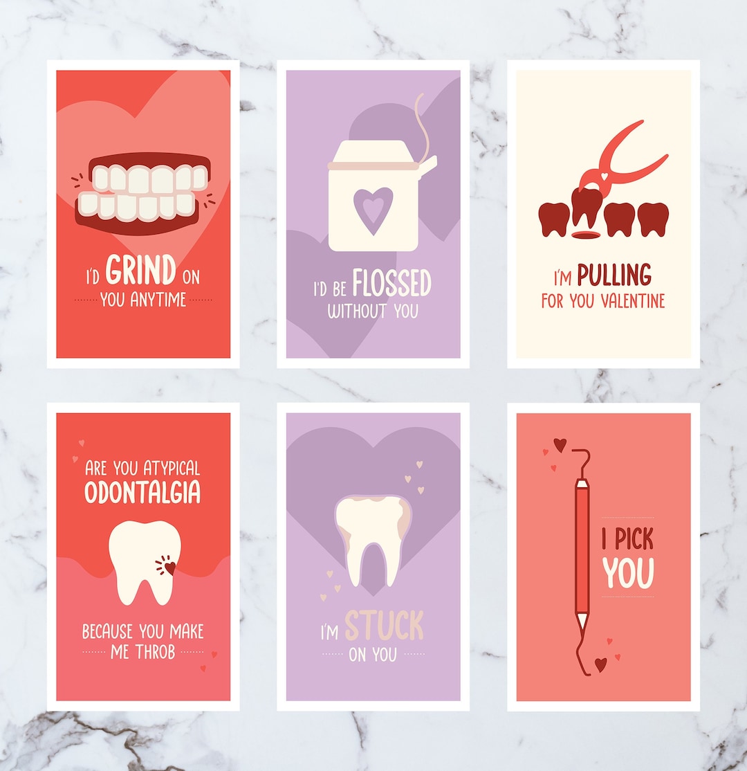 6 Funny Dentist Valentines Printable Cards Great for Dental Offices ...