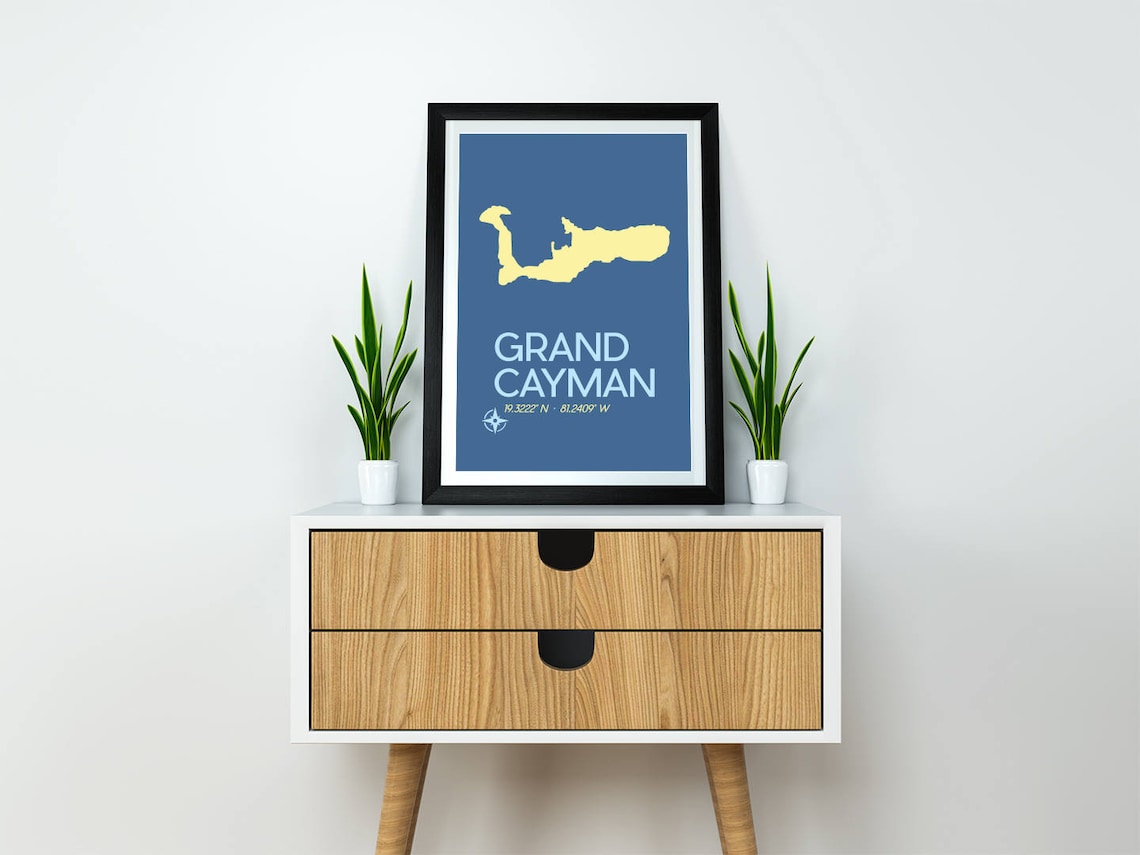 Grand Cayman Island Map Poster Grand Cayman Art Print, Grand Cayman ...