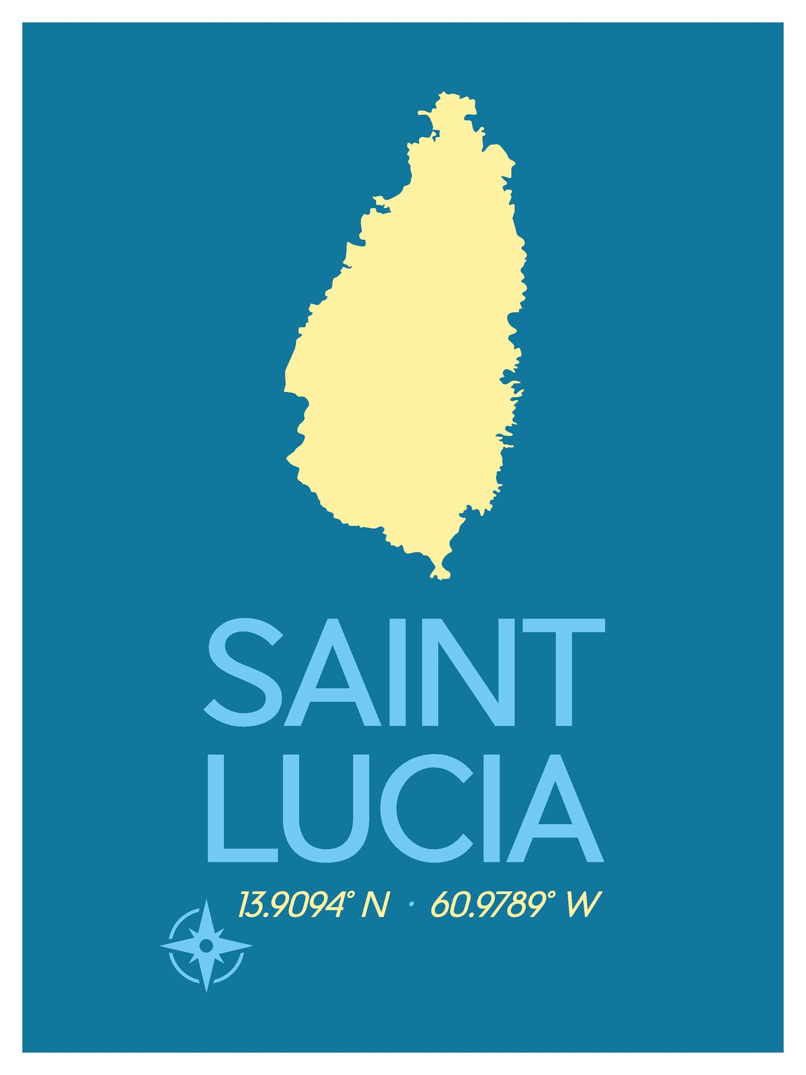 Saint Lucia Map Print - Saint Lucia Art Print, Saint Lucia Beach ...