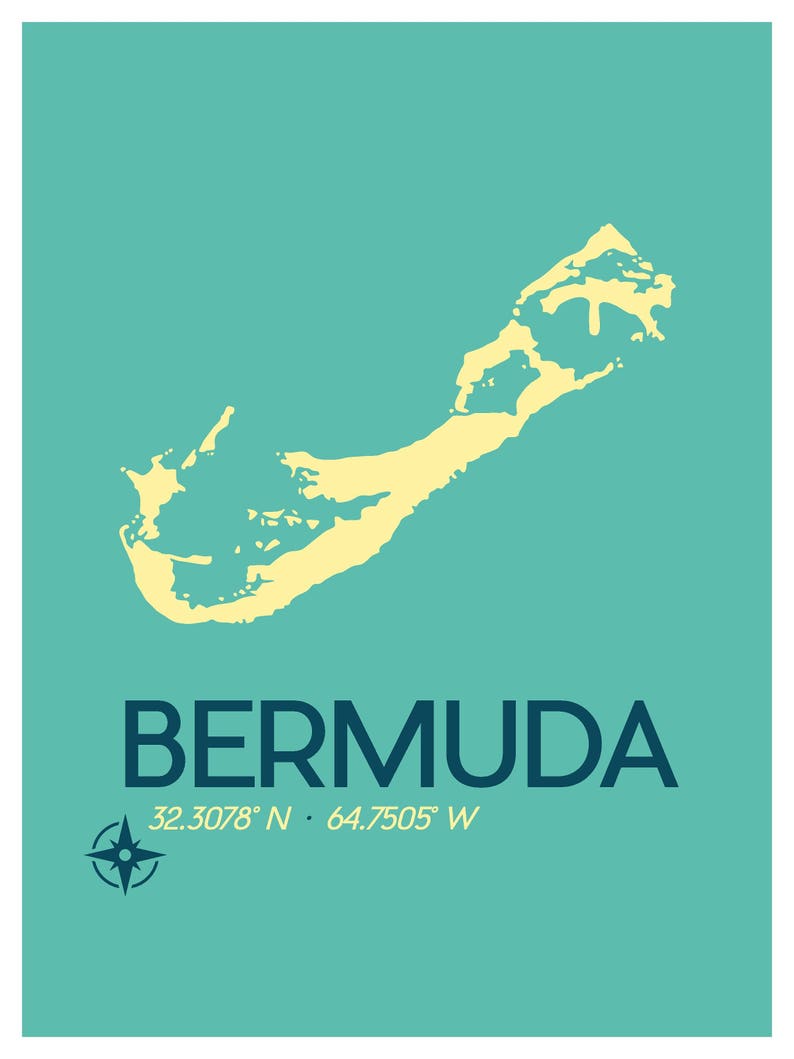 Bermuda Map Poster - Bermuda Art Print, Bermuda Poster, Minimalist ...