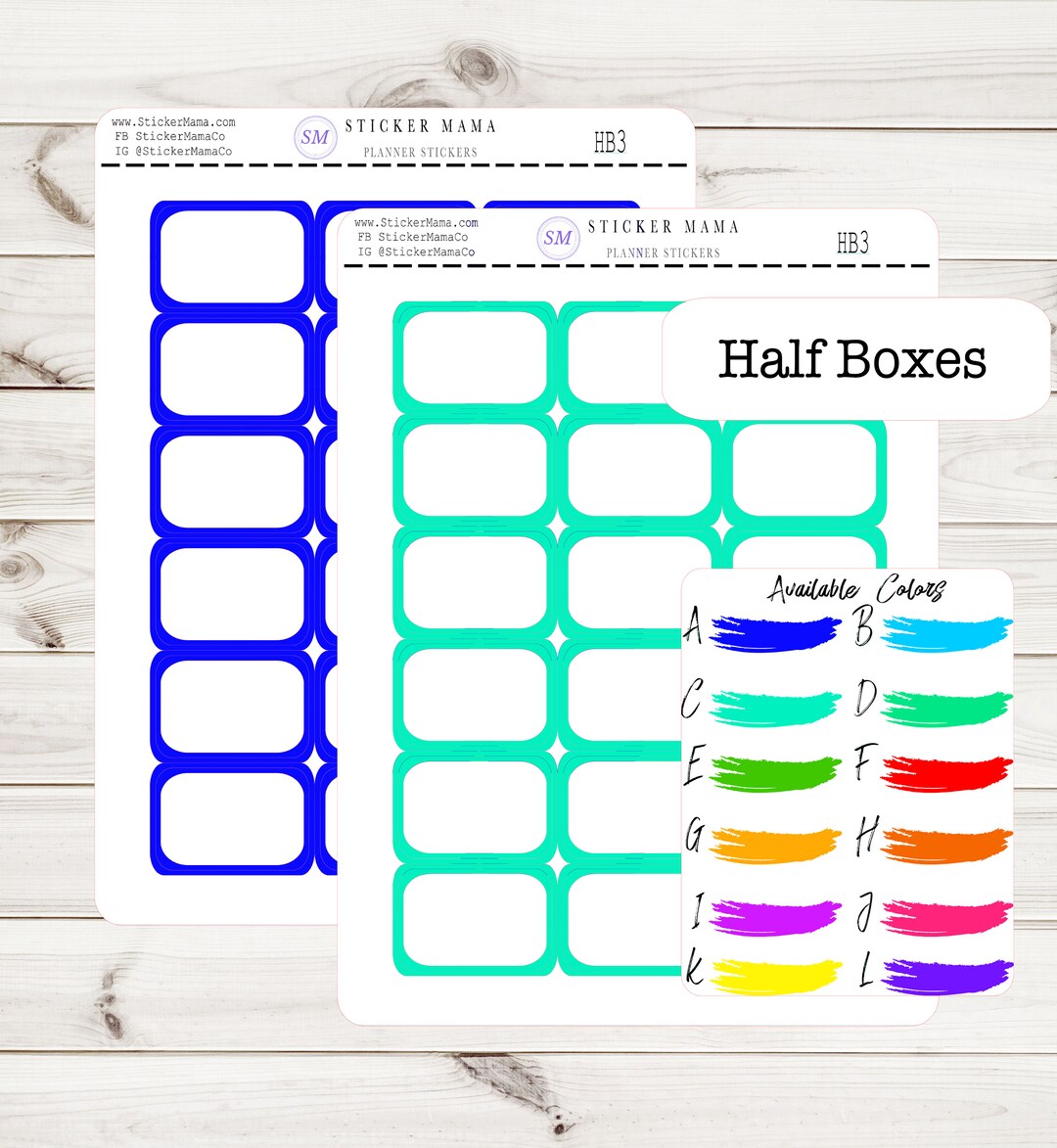 HALF BOX STICKERS 1" X 1.5" Half Box Labels Quarter Planner Box Ex ...