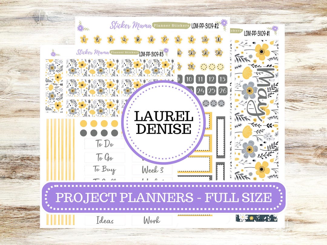 LAUREL DENISE PROJECT Full Size Planner Kit #3109 || Grey and Yellow Floral || Laurel Denise Kit ...