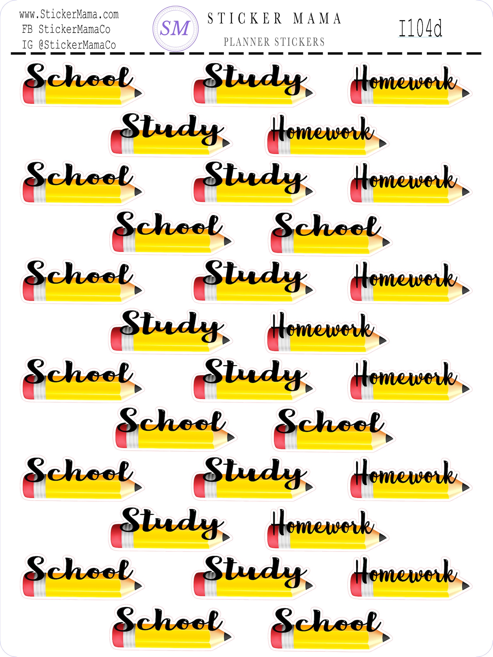 PENCIL PLANNER STICKERS I104 Study Stickers Homework Stickers | Etsy